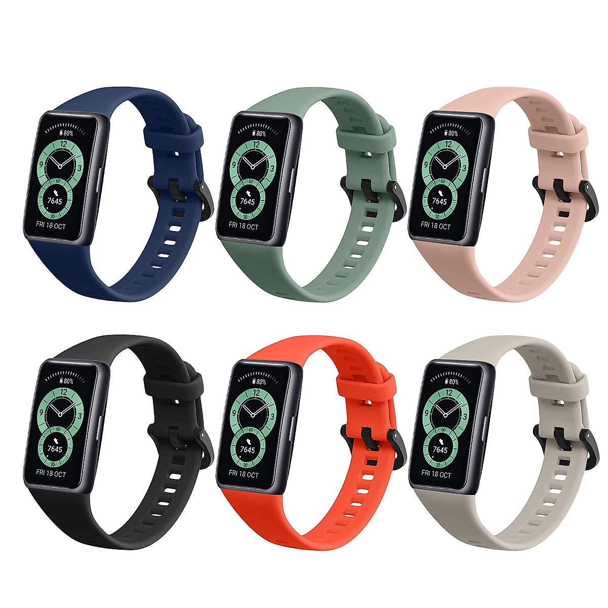 kwmobile Strap Set compatible with Huawei Band 6 & 6 Pro/Honor Band 7 & 6 Straps - 6x TPU Silicone Replacement Wristband - Multicolor