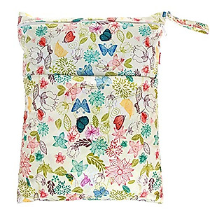 Damero 2pcs Travel Wet and Dry Bag, Reusable Wet Bags Organizer with Two Zippered Pocket for Cloth Diaper, Pumping Parts, Swimsuit and Gym, Jungle