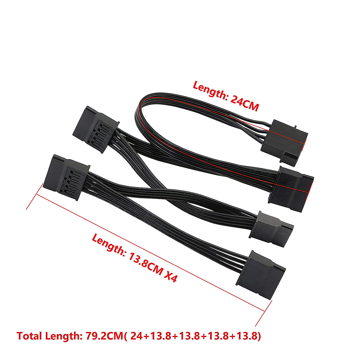 GELRHONR IDE to SATA Power Splitter Cable,LP4 4Pin IDE to 5 x15 Pin SATA Power Conversion Line Extension Y-Cable for Hard Disk