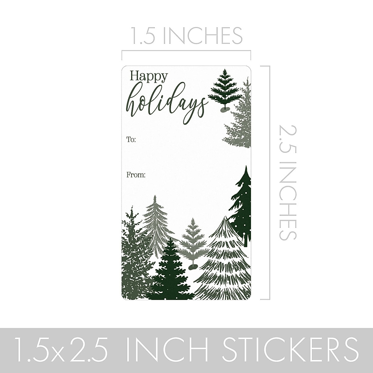 DISTINCTIVS Evergreen Tree Christmas Gift Tags, Self-Adhesive Stickers – 75 Labels, Woodland Forest Greenery Holiday Gift Wrap Tags