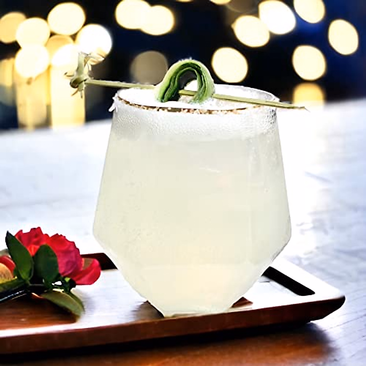 40 count Diamond Unbreakable Stemless Plastic Wine Champagne Whiskey Glasses Elegant Durable Disposable Indoor Outdoor Ideal for Home, Office, Bars, Wedding, 12 Ounce Cups Gold Rim (Gold)