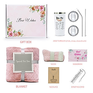 LUDUEIKSW Christian Gifts for Women, Inspirational Religious Gifts Basket, Catholic Spiritual Tumbler Throw Blanket Gift Set, Encouragement Faith Gifts for Mother Wife Sister Friend