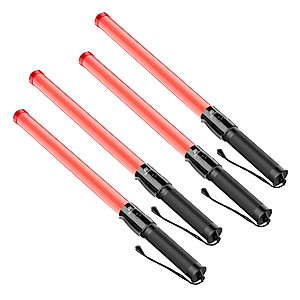 RoadHero 4 Pack Traffic Wand, 21Inch Led Traffic Control Baton, Safety Light Wands with 2 Flashing Modes, Air Marshaling Signal Wand with Side Clip for Airport, Parking, Car Directing