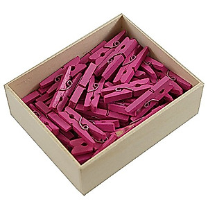 JAM PAPER Wood Clip Clothespins - Medium - 1 1/8 Inch - Fuchsia Pink - 50 Clothes Pins/Pack
