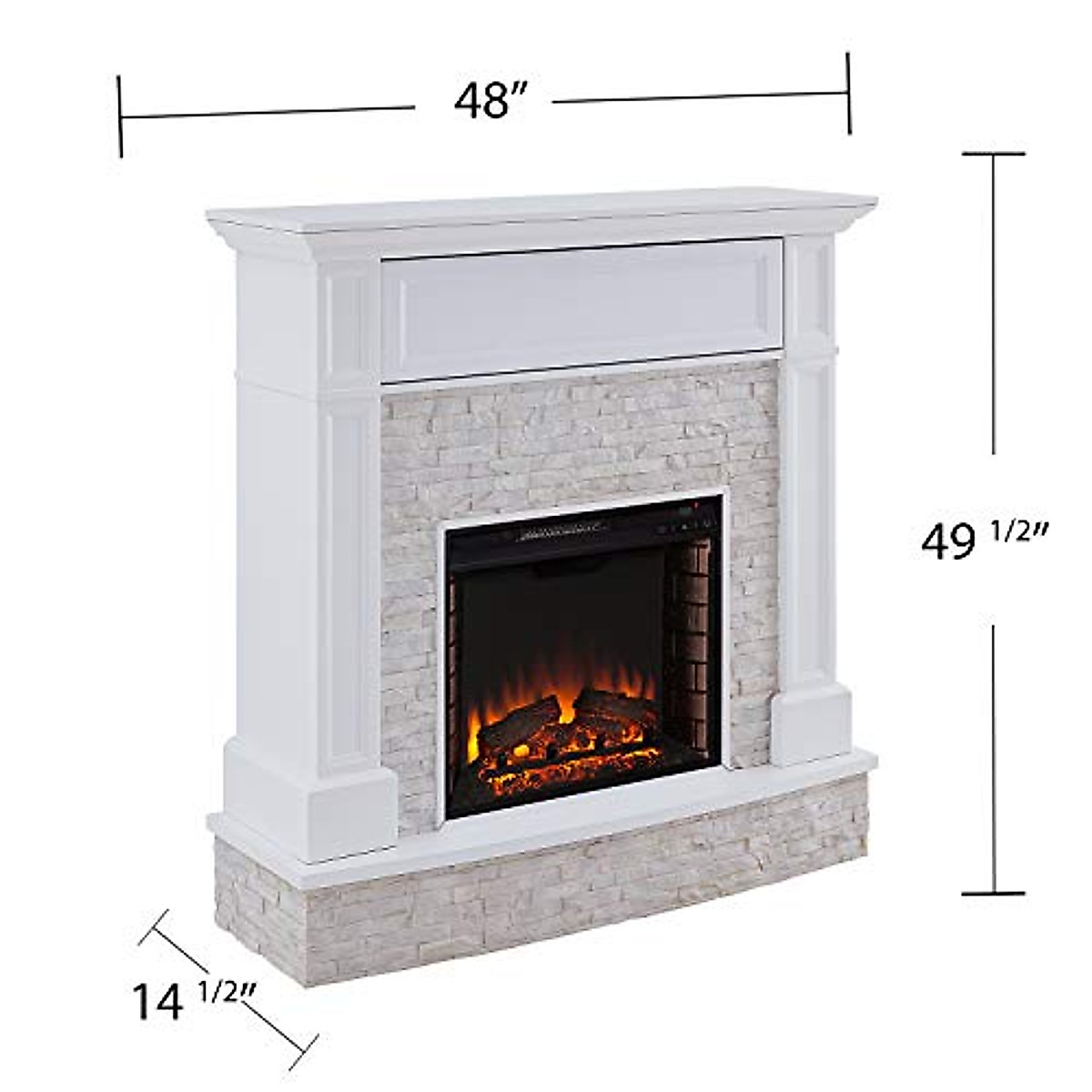 SEI Furniture Jacksdale Faux Stone Accent Electric Hidden Media Shelf Fireplace, White