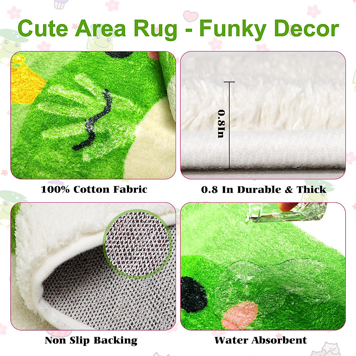 Kids Rug, 4'x6' Cute Frog Bath Mat Non Slip Soft Washable Area Rug Baby Carpet Play Floor Mat Green Shower Rug Nursery Rugs for Living Room Bedroom Playroom Bathroom Classroom Kitchen Kids Room Decor
