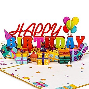 Paper Love Happy Birthday Pop Up Card, For Adults and Kids - 5" x 7" Cover - Includes Envelope and Note Tag