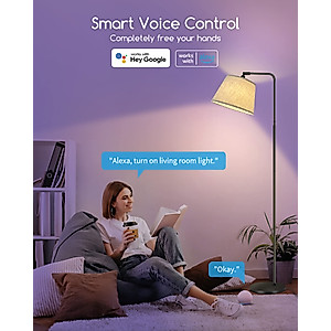 RGBWW Arc Floor Lamp for Living Room, Compatible with Alexa, Google Home, 2700K-6500K Dimmable Smart LED Lamp with Remote & WiFi APP Control, 67" Tall Modern Standing Lamp for Bedroom, Office (Black)