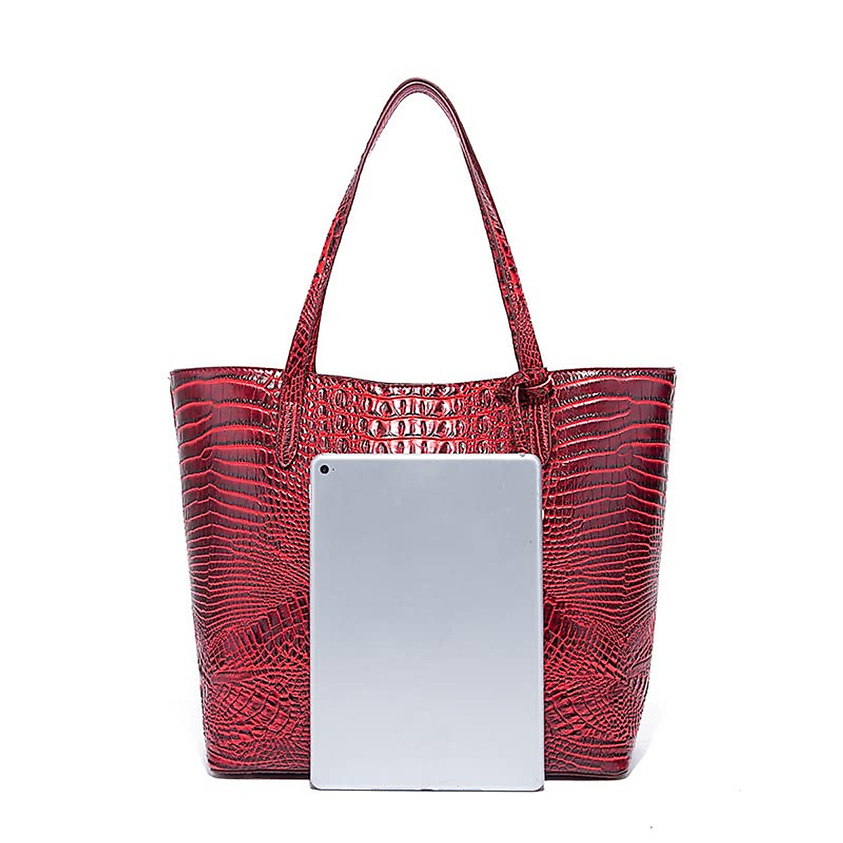 ZOSIVEB Leather Crocodile-Embossed Pattern With Women Handbags Large Tote Shoulder Bag Top Handle Satchel Hobo (Claret)