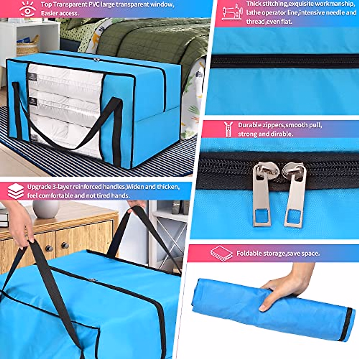 GARPROVM 3PCS Large Storage Bags, Clothes Storage Bag with Lids and Handle, Foldable Closet Organizer Storage Oxford Bag cloth for Clothing Sweaters Comforter Blanket Pillows Toys