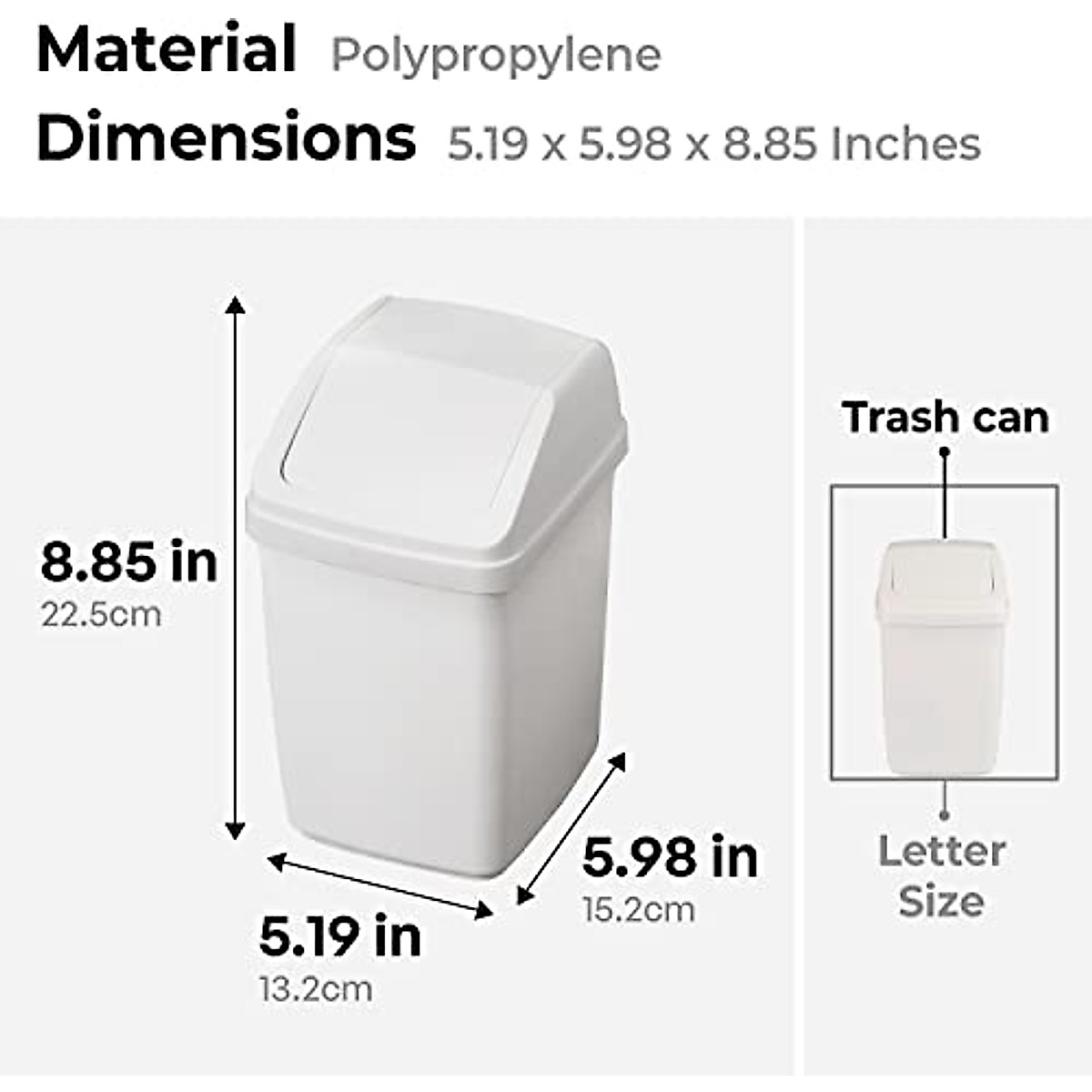 Small Trash can with lid 2 Liter/ 0.5 Gallon Mini Wastebasket for Countertop, Coffee Area, Dorm Room Essentials, Bathroom, Office & Home, Kitchen, Bedroom - White