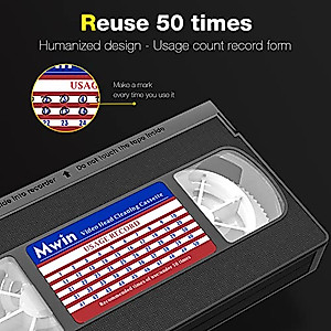 Mwin VHS Head Cleaner for VHS/VCR Players, Dry Technology- No Fluid Reusable Video Head Cleaner Tape