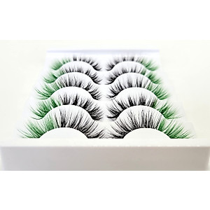 MISSLADY 16mm 5 Pairs Pack 3D Faux Mink Eyelashes with Green Ends Colored Lashes (FM-205, 8-16mm, Black with Green Ends, 5 Pairs)