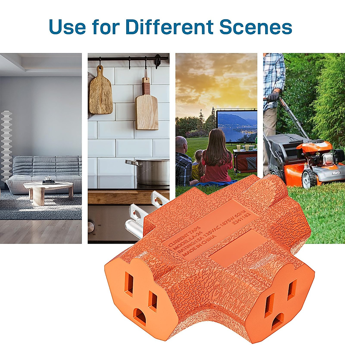 3-Outlet Grounding Adapter, Kasonic [UL Listed] Plug Extender, Heavy-Duty Grounded Power Tap - 3 Pack (Orange)