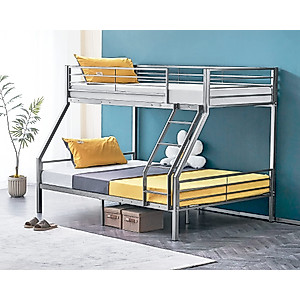 Bonnlo Bunk Beds Twin over Full Size with Flat Rung Steps, Heavy Duty Bunk Beds for Kids/Teens/Adults,13 inches Reinforced Guardrail, Gray