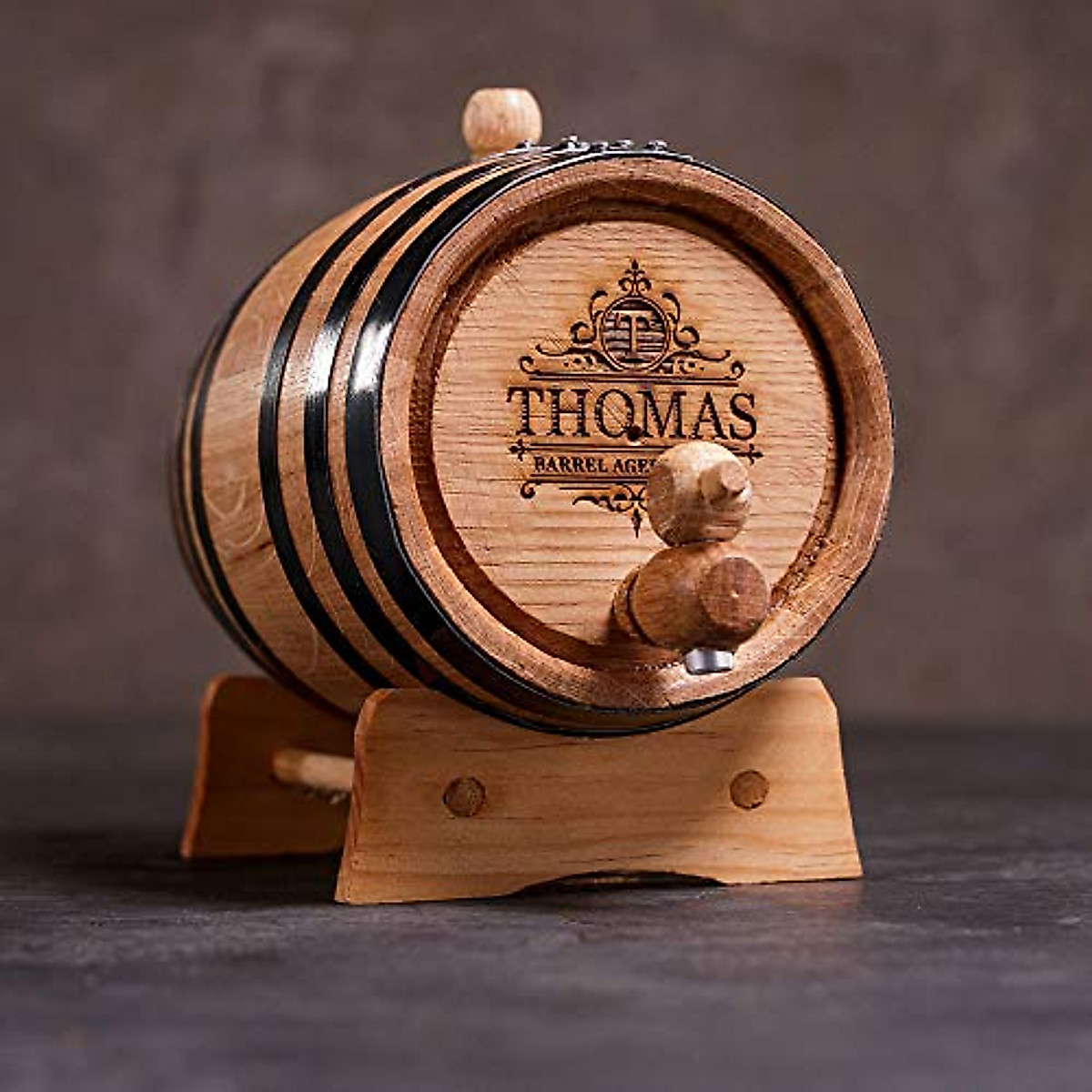 Personalized Whiskey Making Kit – Includes Personalized American White Oak Barrel (2 L.), Stand, Spigot, Essence Bottle, Barrel Cleaning Kit & More – Great Drinking Gift For Men