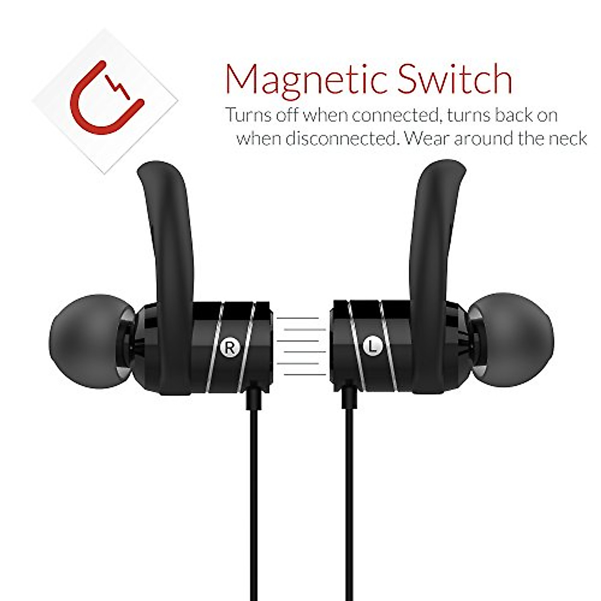 Crave Octane Wireless Bluetooth Earphones, in-Ear Sweat and Water Resistant Stereo Headphones Earbuds with 8 Hour Battery, Magnetic Ends, Built-in Mic - Black