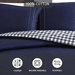 Eddie Bauer - Queen Duvet Cover Set, Cotton Reversible Bedding with Matching Shams, Stylish Home Decor (Kingston Navy, Queen)