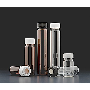 JG Finneran 9-106-2 Clear Borosilicate Glass Precleaned VOA Vial with White Polypropylene Open Top Closure and 0.125" PTFE/Silicone Septa, 24-414mm Cap Size, 20mL Capacity (Pack of 72)