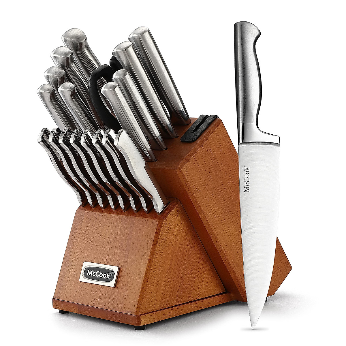 MC69 20 Pieces German Knives Block Set with Built-in Sharpener + MCW12 Bamboo Cutting Board(Large, 17"x12"x1")