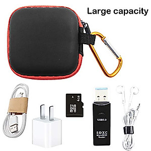 6 Pcs Square Portable Earbuds Case with Carabiners & 2 Headphone Cable Clip, SENHAI Mini Hard EVA Carrying Case Storage Bag for Earphone Earbuds Bluetooth Headset U Disk - 6 Colors