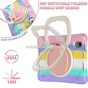 BATYUE Case for iPad Mini 7 (A17 Pro) 2024/ iPad Mini 6 (A15 Bionic) 2021 8.3 inch, Shockproof Case for iPad Mini 7th/6th Gen with Pencil Holder/ 360° Swivel Stand/Shoulder Strap - Colourful Pink