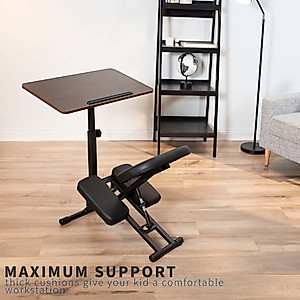 VIVO Kids' Kneeling Chair with 28 x 16 Inch Desk, Young Student Height Adjustable Posture Stool with Tilting Table for Home Study, Max 110 lbs, Black Cushions, Dark Wood Desktop, DESK-KN02D