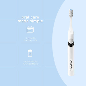 Soniclean 4U Sonic Electric Toothbrush for Adults, Black, Battery Powered, Dual Cleaning Modes, Refillable Brush Heads, Multi-Use Travel Cover