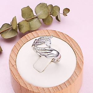 925 Sterling Silver Angel Wings CZ Ring Big Feather Ring Jewelry GIft For Women Size 7