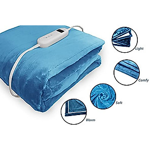 Electric Throw Heated Blanket - 50" x 60" Blue Fast Heating Blanket, 10 Heat Levels, 4 Hours Auto Shut-Off - Electric Blanket Throw Portable Heated Lap Pad - Machine Washable Heated Throw Gift…