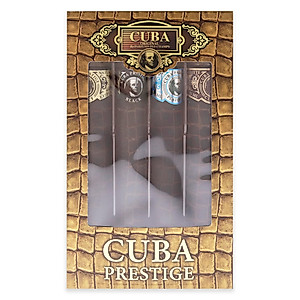 Cuba Prestige Men 1.17oz Classic EDT Spray, 1.17oz Black EDT Spray, 1.17oz Platinum EDT Spray, 1.17oz Legacy EDT Spray 4 Pc Gift Set, (amgcubp4)