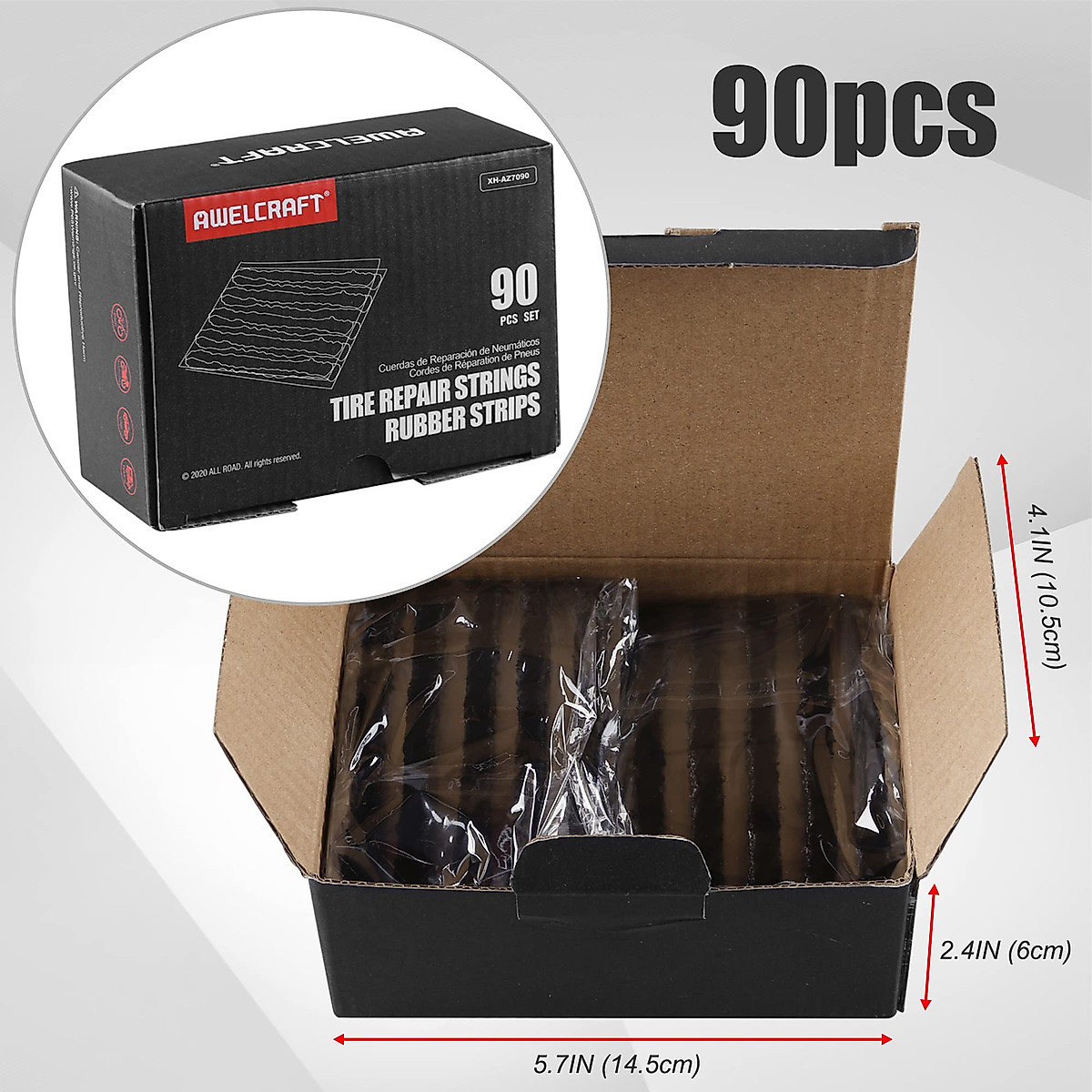 AWELCRAFT Tire Repair Strings 90pcs 4" Black, Automotive Tool Tire Repair Plugs for Tubeless Off-Road Tires Car, Bike, ATV, UTV, Wheelbarrow, Mower