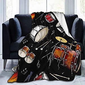 Percussion Black Drum Throw Blanket Ultra Soft Thick Bed Blanket Soft Coral Flannel Blanket Micro Fleece Blanket for Sofa Couch Bed Chair Office Sofa Soft Blanket Home Bed Blankets 50＂x 40＂