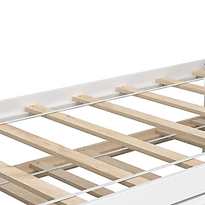 KOMFOTT Wood Twin Trundle Bed with Storage Drawers, Daybed with Trundle, No Box Spring Needed Daybed Frame, Twin Size Captain’s Bed