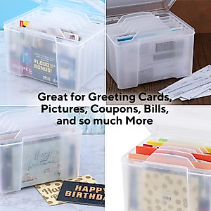 MISTIC COOL Greeting Card Organizer & Storage Box for Cards, 6 Adjustable Dividers, Plastic, Stackable, 10"L x 8.5"W x 7.5"H