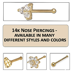 JewelryWeb Solid 14ct Yellow Gold 3 mm 20 Gauge 3 stone CZ Cubic Zirconia Simulated Diamond Nose Stud Ye (Yellow Gold) Jewelry Gifts for Women