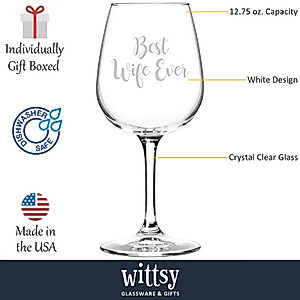 Best Wife Ever Wine Glass - Unique Anniversary or Valentines Day Gifts for Wife, Women - Cool Wife Gifts from Husband, Hubby - Fun Novelty Birthday Present Idea for Her, the Mrs, Wifey, Newlywed