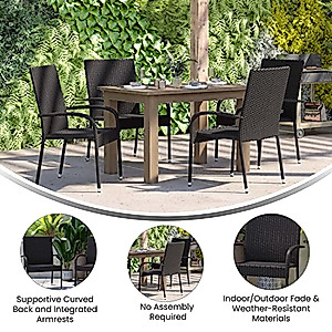 Flash Furniture Maxim Indoor/Outdoor Wicker Dining Chairs with Fade & Weather-Resistant Steel Frames for Patio and Deck, Set of 2, Black