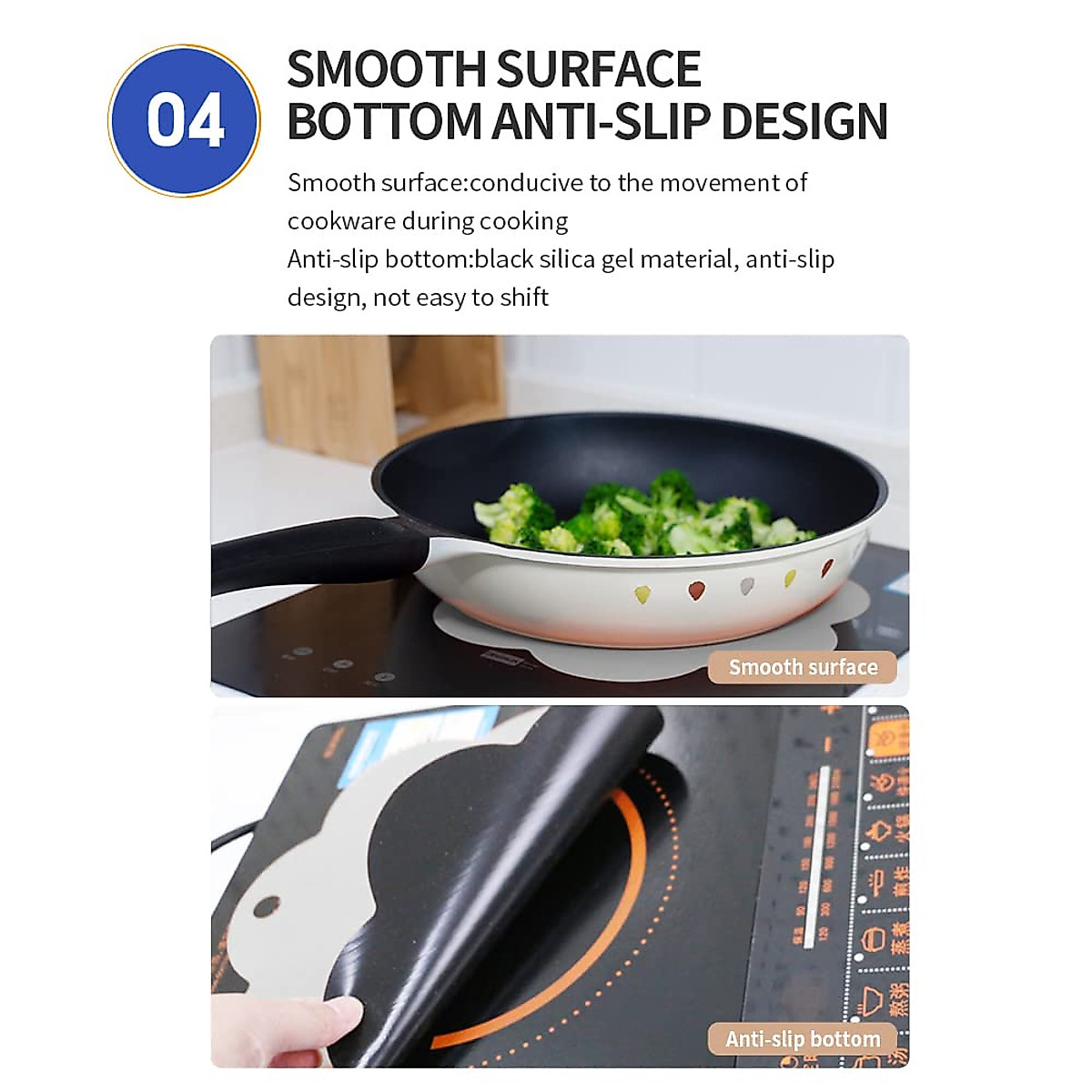 Induction Cooktop Protector Mat While Cooking 2 pcs Non Slip Pad Guard from Pollution Induction Cooker Protection Mat 10inches Flower Shape Grey Color Silicone Scratch Protector
