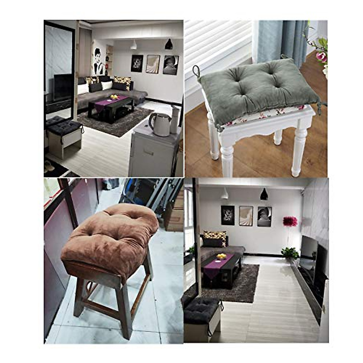 JINGXIN Crystal Velvet Fabric Chair Pad Rectangle Stool Cushion Students Seat Pad,with Ties - 11.8 x 17.7 inch,Pine Green