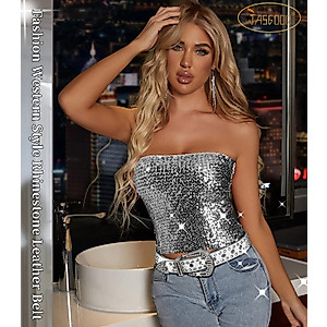 JASGOOD Men Women Rhinestone Belt Western Leather Belt Cowgirl Cowboy Bling Diamond Studded Leather Belt for Jeans Pants