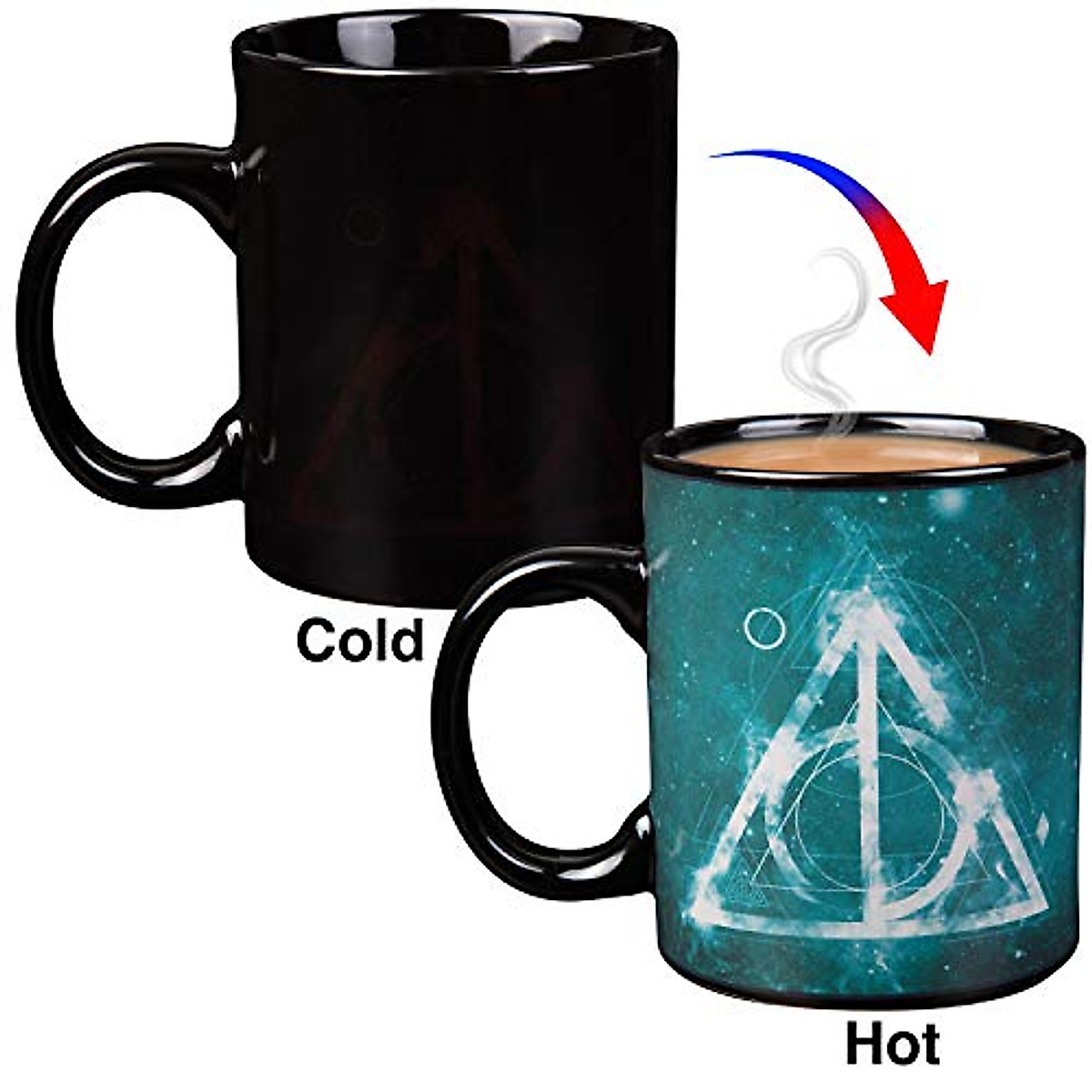Harry Potter Deathly Hallows Heat Changing Coffee Mug - Symbol Image Reveals with Heat - Officially Licensed - Gift for Kids, Teens & Adults - Ceramic