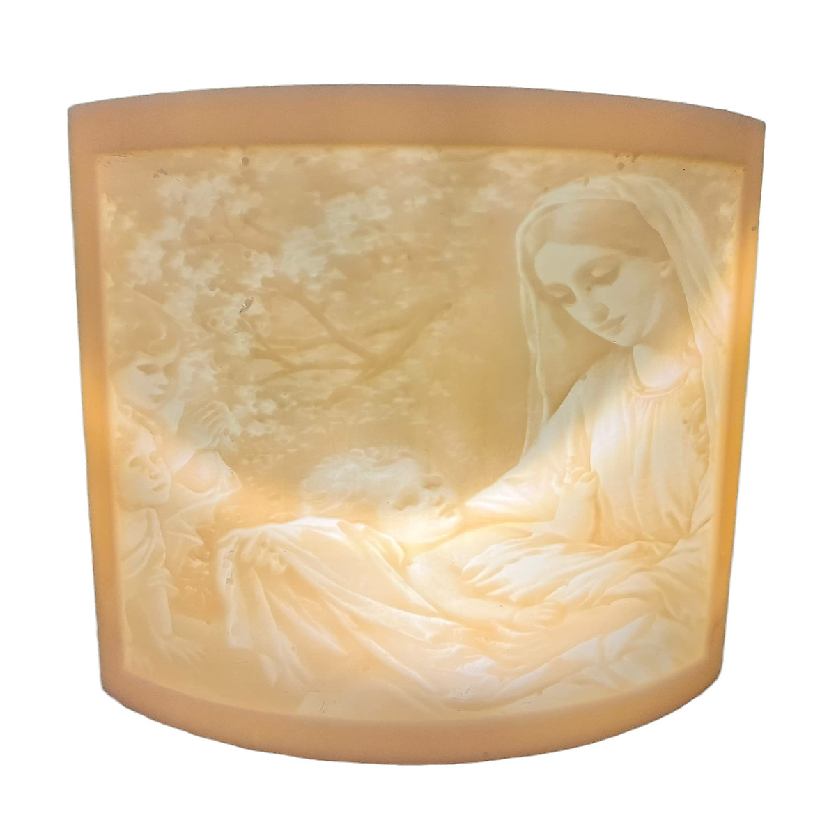 Nightlight, Virgin Mary and Jesus 2 cherubins looking after 3d printed unique 4x5 inches cream color, automatic light sensor with 2 settings