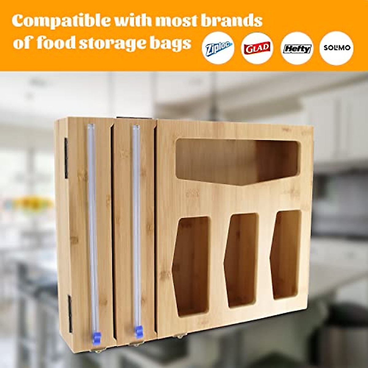 shuang qing Ziplock Bag Storage Organizer, Bamboo Food Bags Container for Kitchen Drawer Compatible Compatible With Ziploc, Solimo, Glad, Hefty For Gallon, Quart, Sandwich