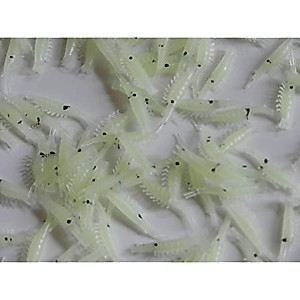 100Pcs 4.8cm Soft Fishing Lure Baits, Luminous Shrimp Fishing Lure, Shad Baits Worm Glow, Simulated Scented Micro Bait for Bass Trout Crappie, Freshwater Saltwater Fishing, Fishing Gears Accessories