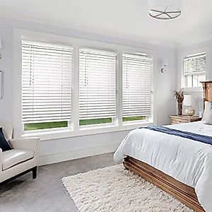 CHICOLOGY Faux Wood Blinds , Window Blinds , Wood Blinds , Window Shades , Window Treatments , Blinds & Shades , Window Shades For Home , Wooden Blinds , Basic White , 34"W X 60"H