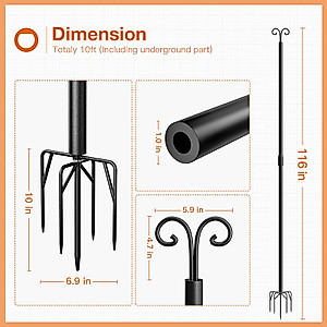 addlon String Lights Poles for Outdoors (1 x 10ft), Heavy Duty Designed to Use Year-Round for Your Garden, Patio, Wedding, Party, Birthday Decorations-Black