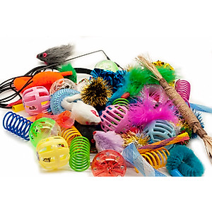 Fashion's Talk Cat Toys 50 Pcs for Indoor Cats,Interactive Door Hanging Mice Feather Toy Cat Spring Toy Cat Wand Catnip Crinkle Balls Silvervine Sticks Balls Kitten Toys Bulk