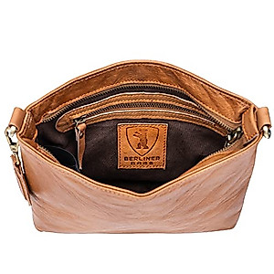 BERLINER BAGS Vintage Leather Shoulder Bag Marbella, Small Crossbody Handbag for Women - Brown