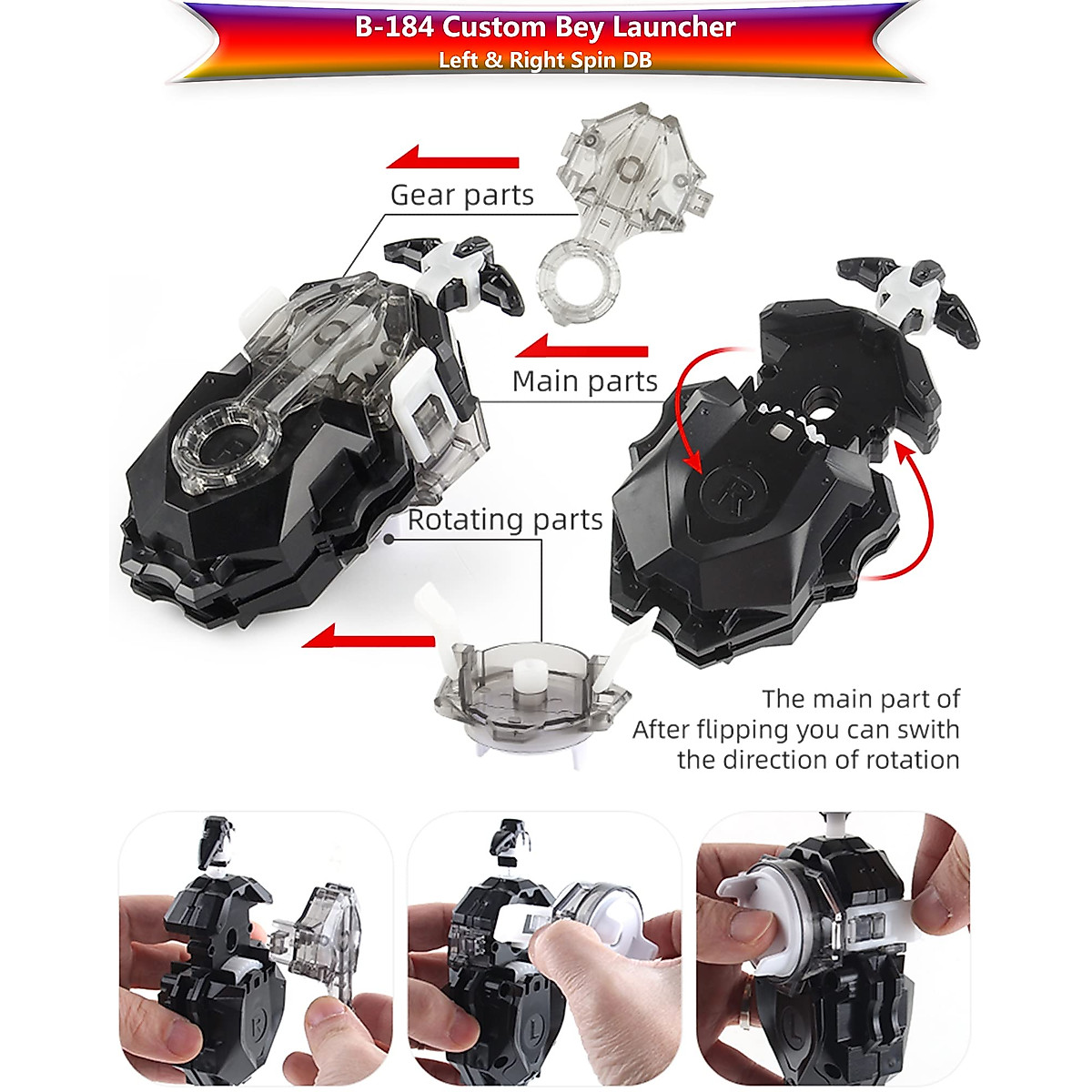 Bey Battling Tops Burst Launcher and Grip, Custom Bay Blade Launcher LR Left Right Spin DB Layer System Compatible with All Bey Burst Series (White)